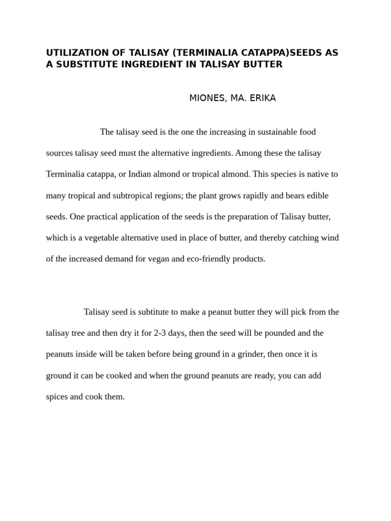 FSM - Miones - Utilization of Talisay (Terminalia Catappa) Seeds As A ...