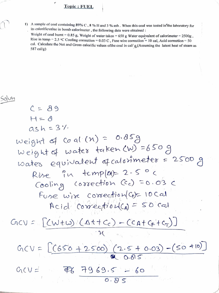 Calorific Value Calculation of Coal | PDF