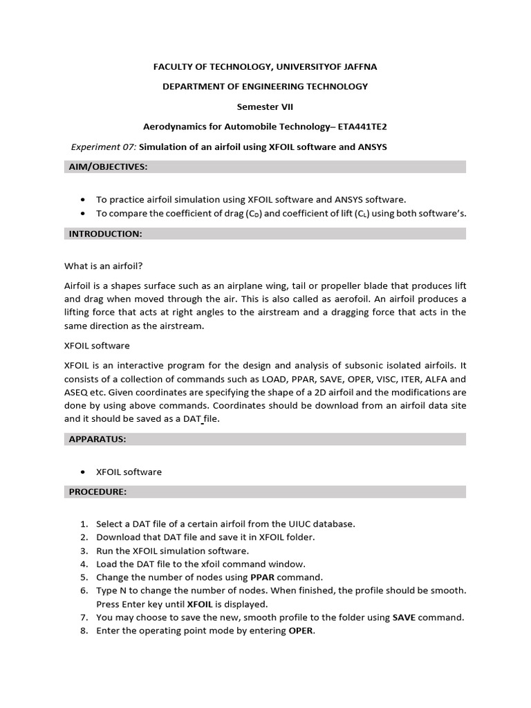 Experiment 07 | PDF | Airfoil | Lift (Force)