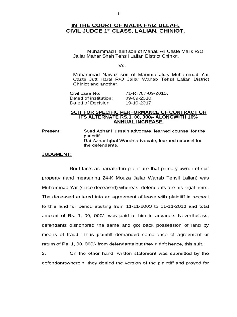 Muhammad Hanif vs. Muhammad Nawaz | PDF | Lawsuit | Witness