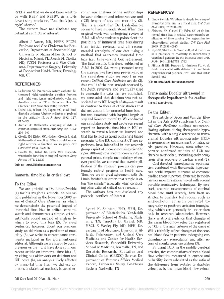 Letter to the Editor：Immortal Time Bias in Critical Care (2010) | PDF ...