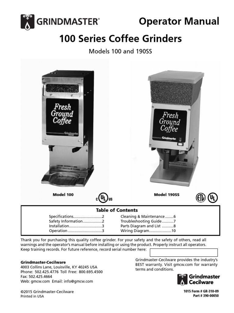100 Grinder - 190SS Grinder MANUAL - GR 310 09 | PDF | Mill (Grinding ...