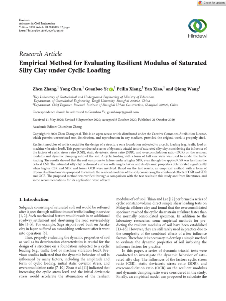 Advances in Civil Engineering - 2020 - Zhang - Empirical Method For Evaluating Resilient Modulus ...