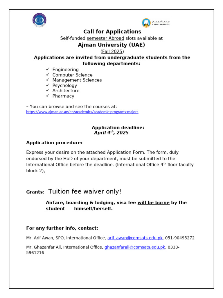 Call For Application-Ajman University UAE | PDF