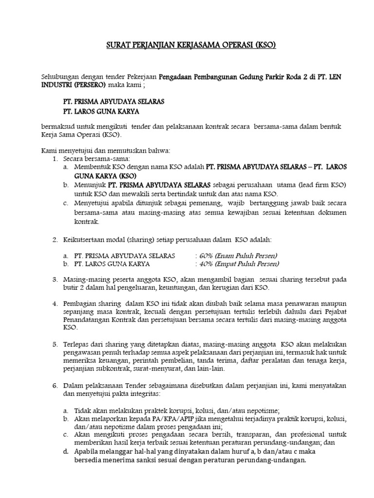 Surat Perjanjian Kso Pas Laros | PDF