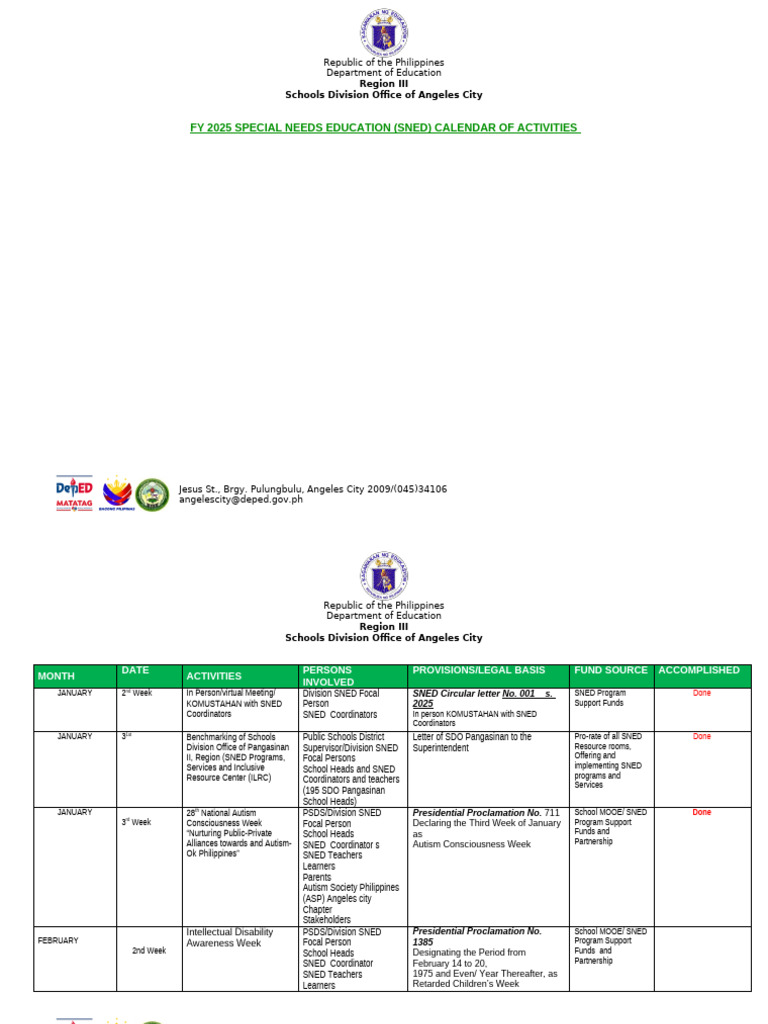 0.1.-2025_SNED_Calendar-of-Activities | PDF | Disability