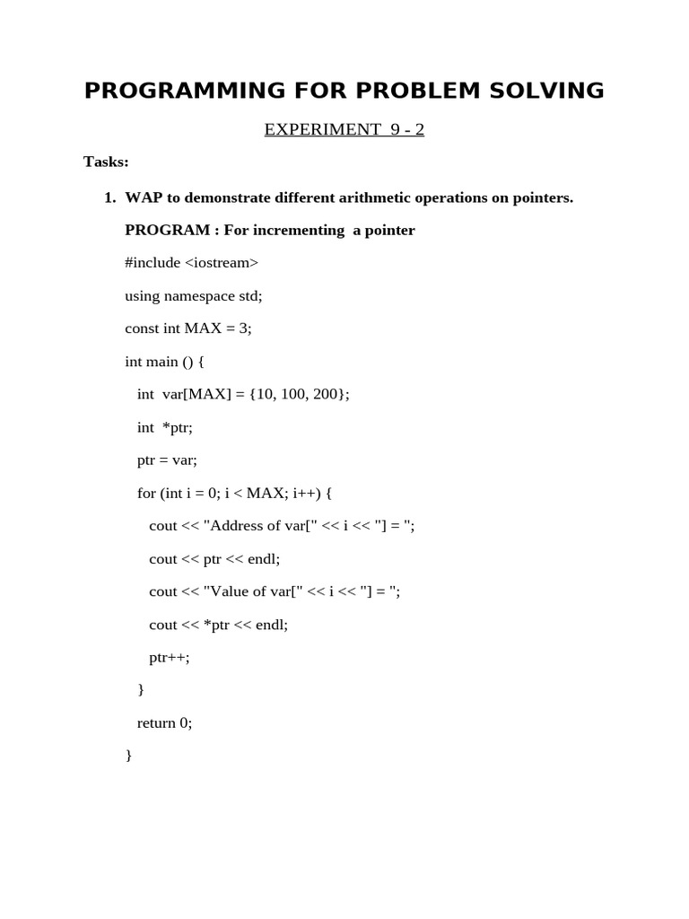 Programming For Problem Solving: Experiment 9 - 2 | PDF