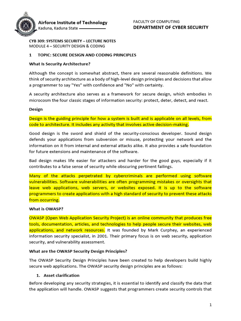 Secure Design & Coding Principles Guide | PDF | Security | Computer Security