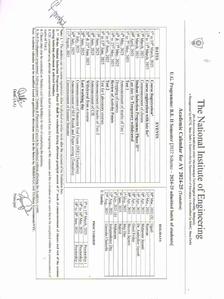 2nd Semester Academic Calendar 2024-25 (Tentative) | PDF