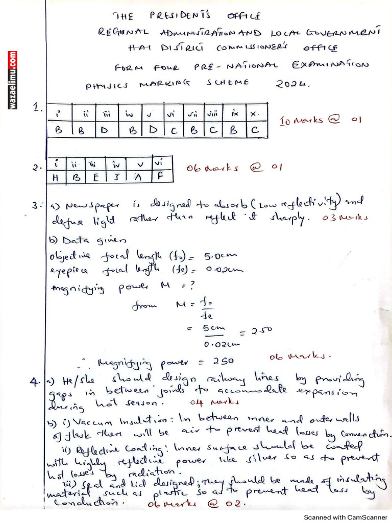Form 4 Physics Marking Scheme | PDF