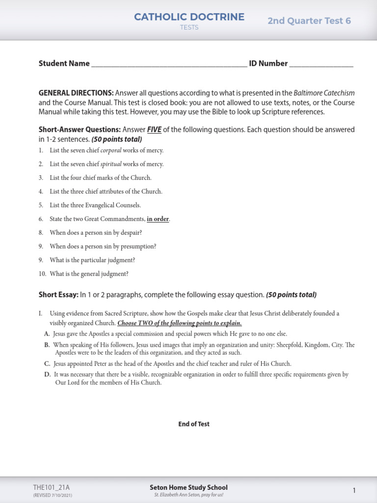 Catholic Doctrine Test Overview | PDF | Last Judgment | Jesus
