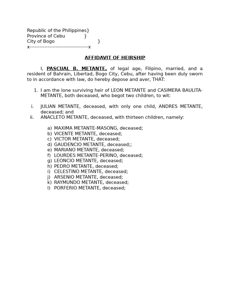 Affidavit of Heirship | PDF