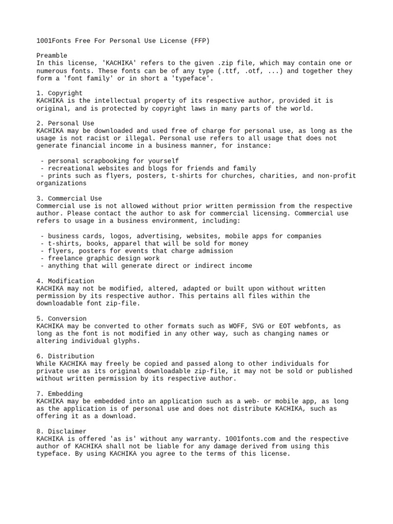 1001fonts-kachika-eula | PDF