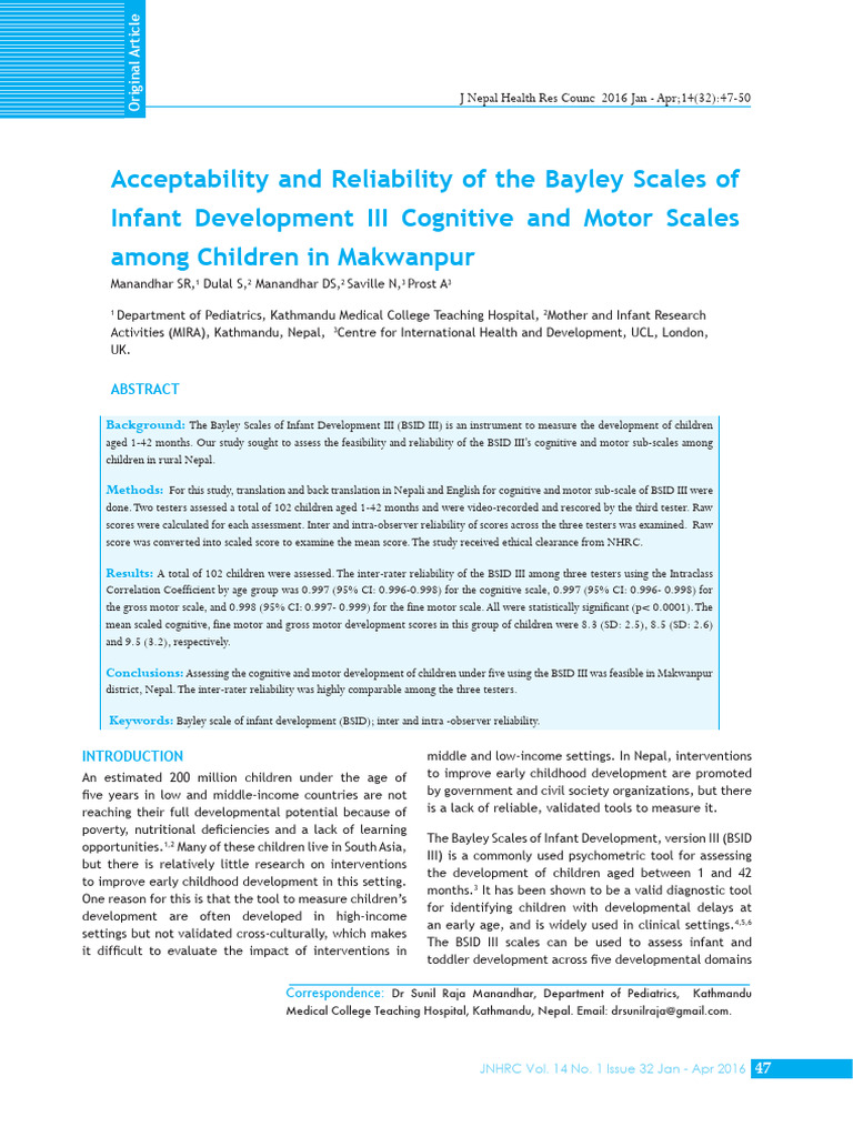 BSID-III Reliability in Rural Nepal | PDF | Human Development ...