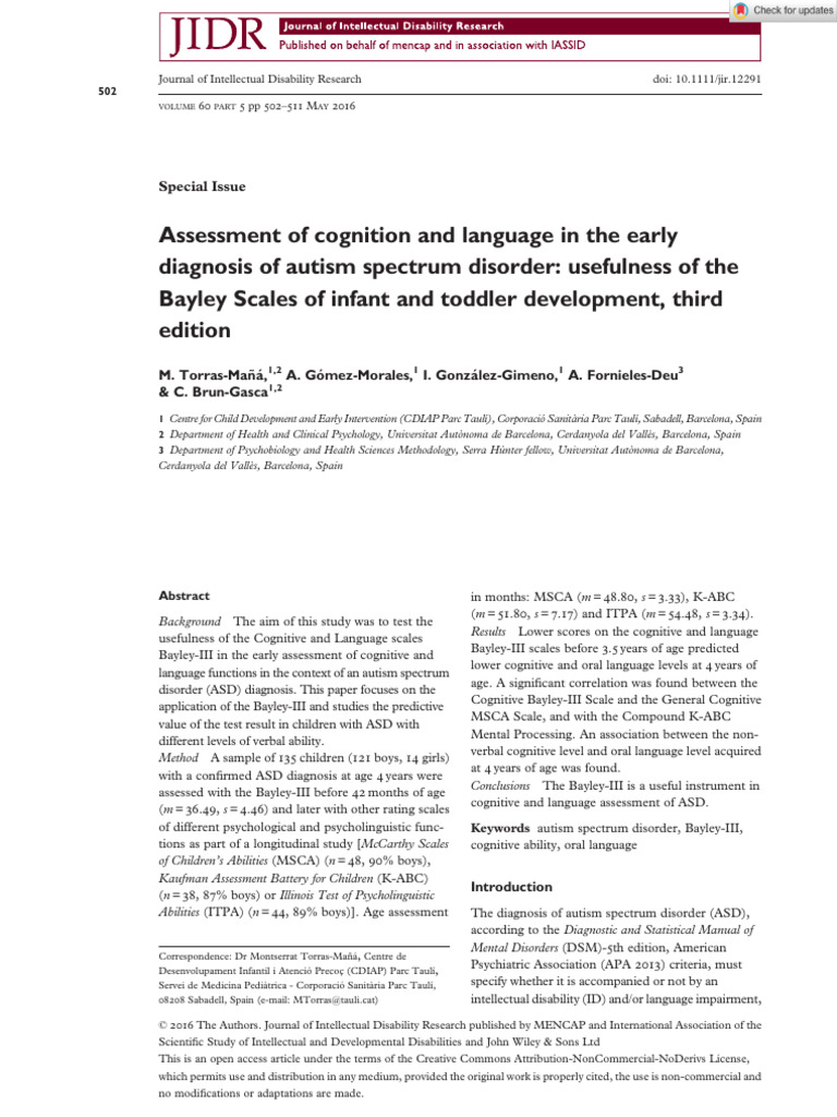 Assessment of cognition and language in the early diagnosis of autism spectrum disorder ...