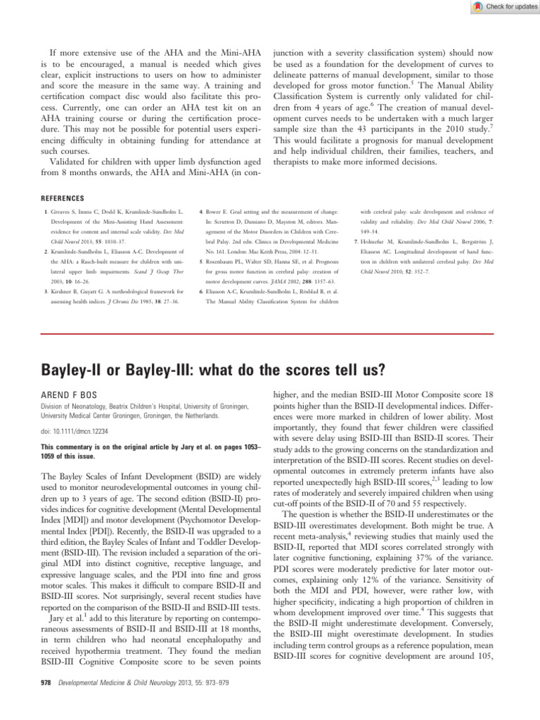Bayley-II or Bayley-III What Do The Scores Tell Us Developmental ...