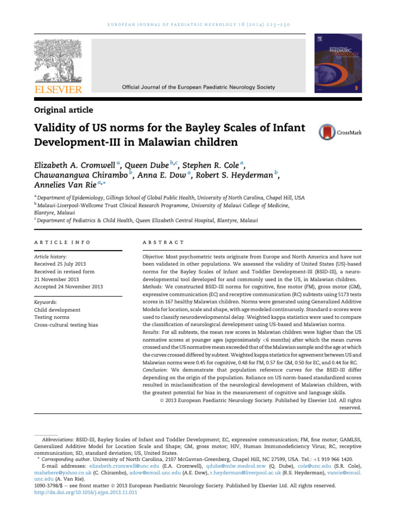 Validity of US Norms for the Bayley Scales of Infant Development-III in ...