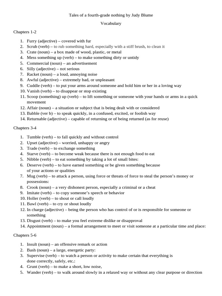 (Book 1) Tales of A Fourth Grade Nothing (Vocabulary) | PDF | Verb ...