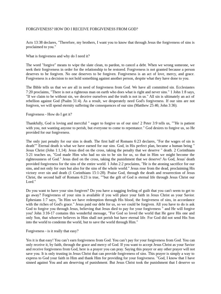 Forgiveness How Do I Receive Forgiveness From God | PDF | Forgiveness | Sin