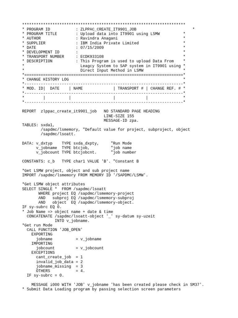 Zlppac Create It9901 Job | PDF | Parameter (Computer Programming) | Software Engineering