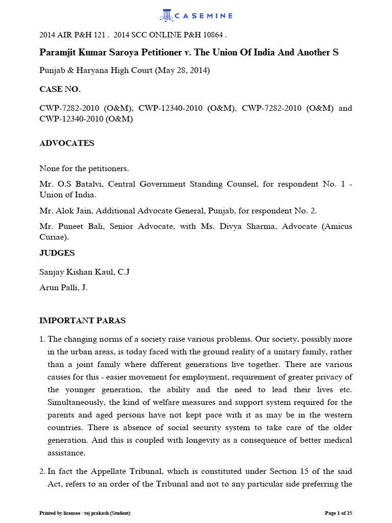 s16 Mentinance Paramjit Kumar Saroya Petitioner v. The Union of India ...