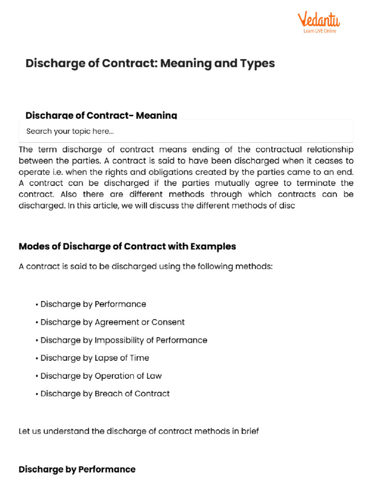 Discharge of Contract - Meaning and Types | PDF