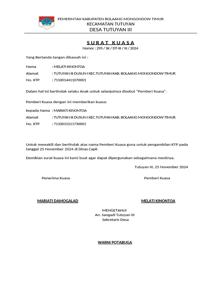 Contoh Surat Kuasa PDF | PDF
