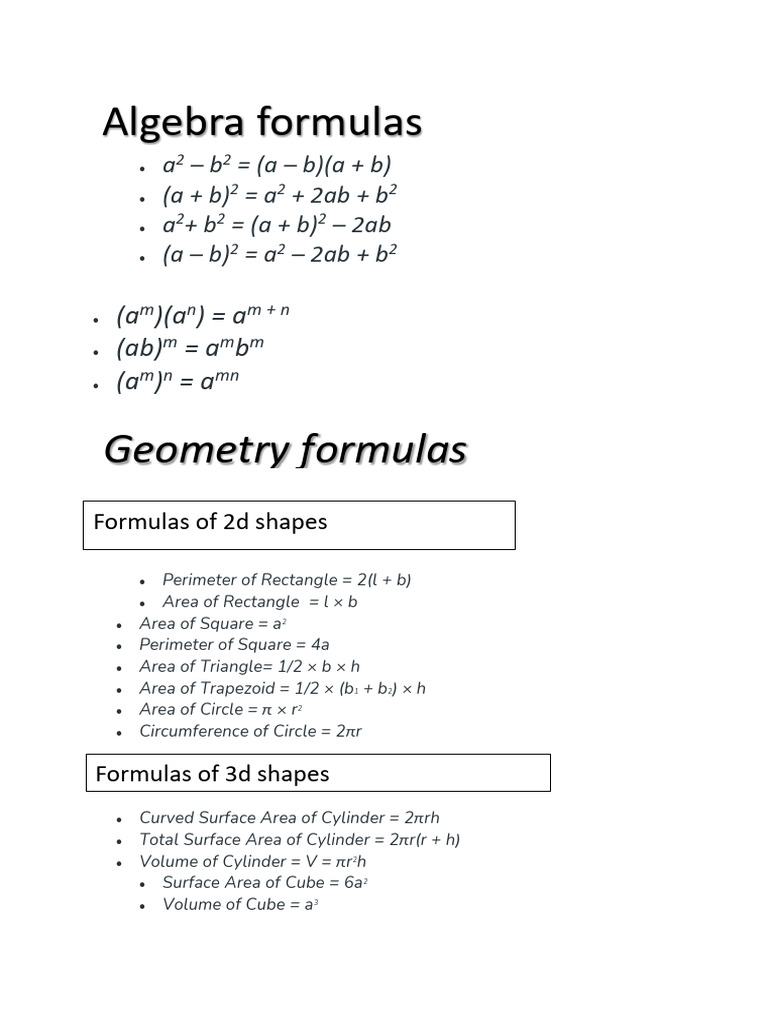 Basic Maths Formulas | PDF