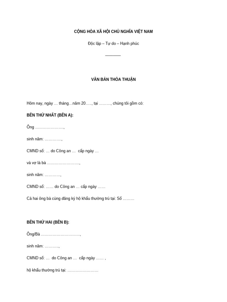 Mau Van Ban Thoa Thuan | PDF