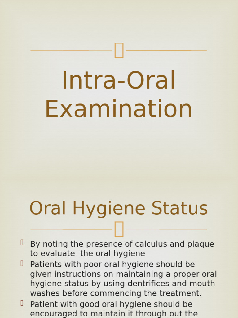 Intraoral Examination Guidelines | PDF | Tooth | Mouth