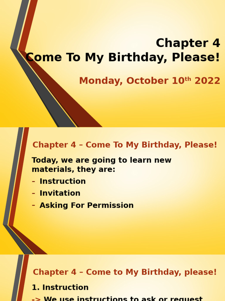 ENGLISH LESSON - Grade 8C - Chapter 4 - Come To My Birthday, Please ...