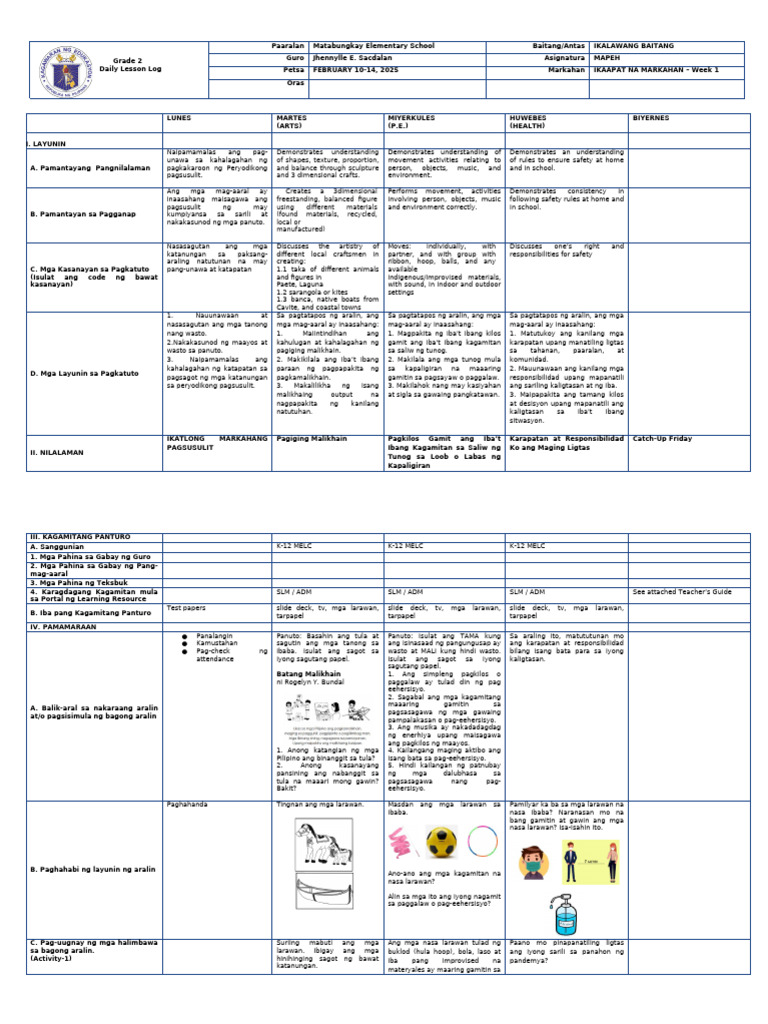 Q4-WEEK1-DLL-MAPEH-2 | PDF