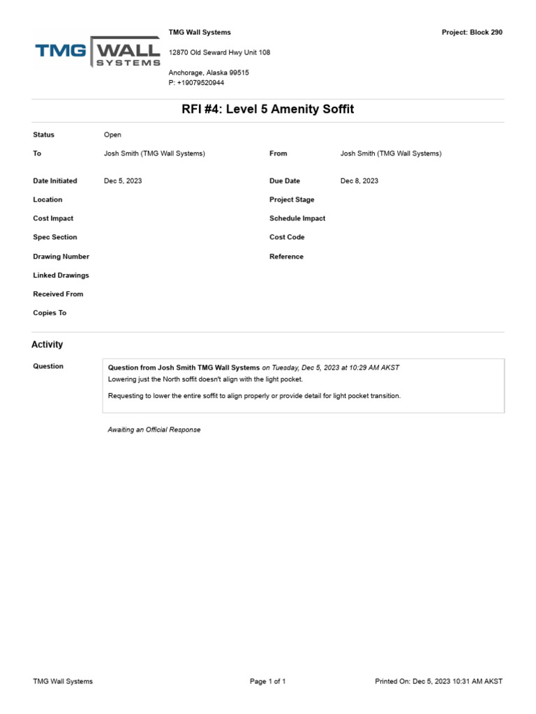 RFI # - Level 5 Amenity Lowering of Entire Soffit | PDF