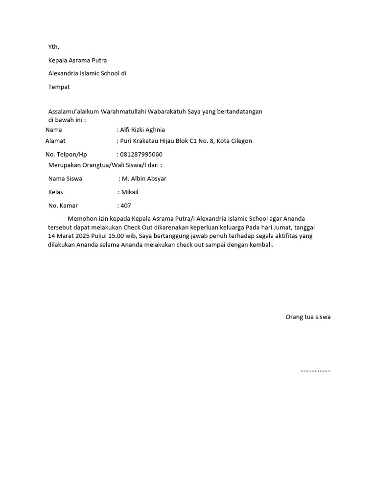 Surat Chekout Albin | PDF