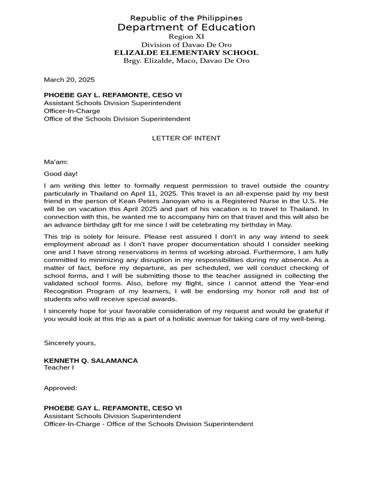 Intent to Travel Abroad Leave Request | PDF