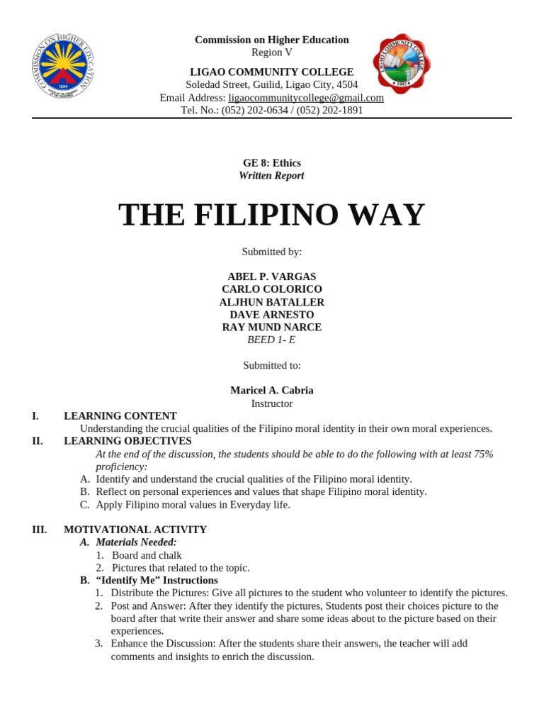 Lesson 4 Filipino Way Copy | PDF | Identity (Social Science) | Philippines