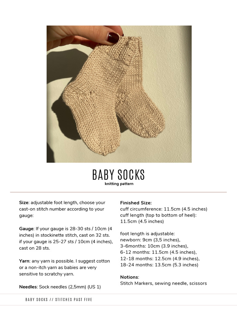 Baby Socks Knitting Pattern | PDF | Knitting | Gauge (Knitting)