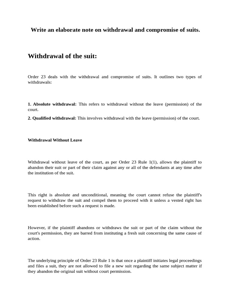 Write An Elaborate Note On Withdrawal and Compromise of Suits | PDF ...