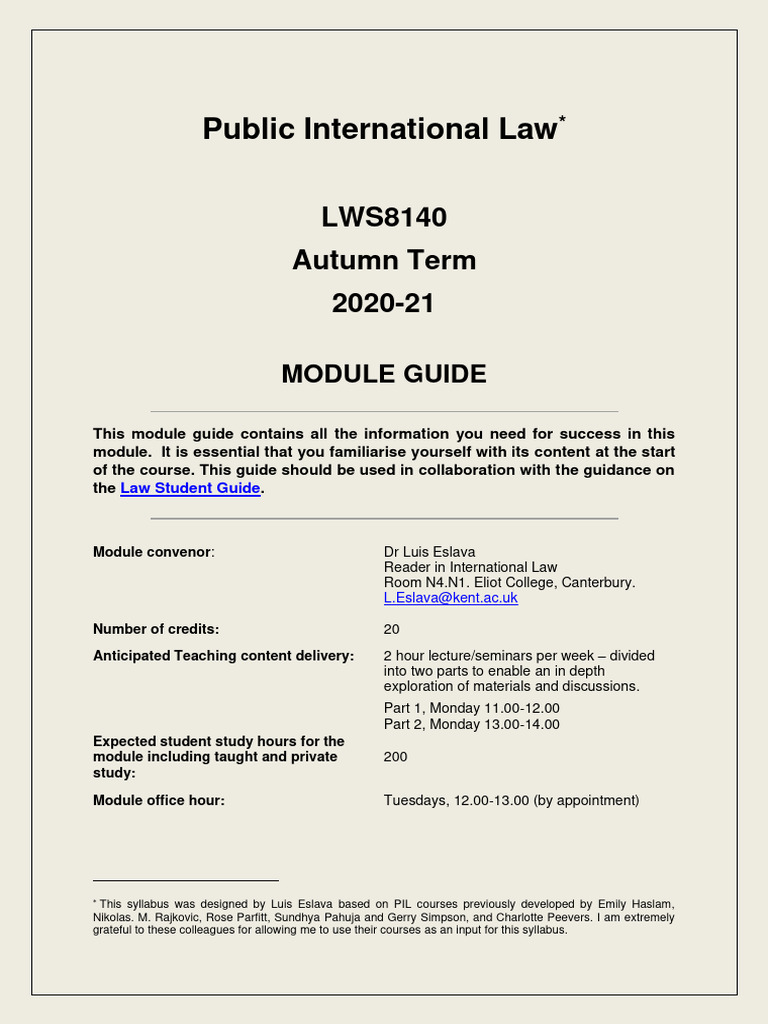 Public International Law Module Guide | PDF | International Law | Essays