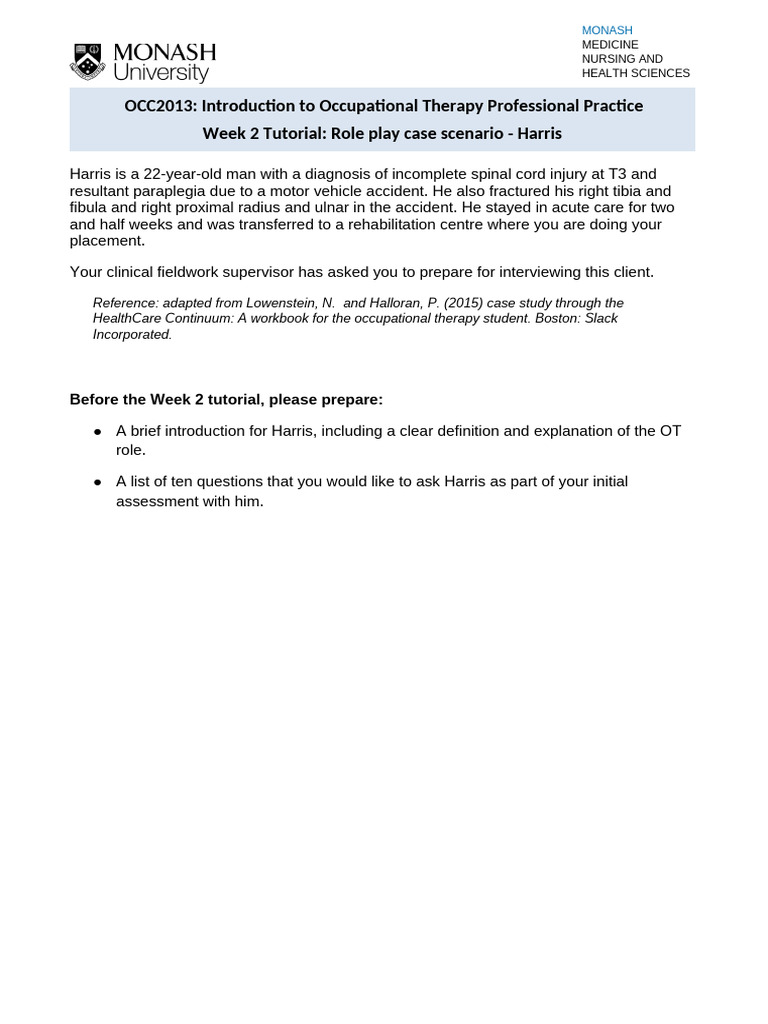 Occupational Therapy Case Study: Harris | PDF