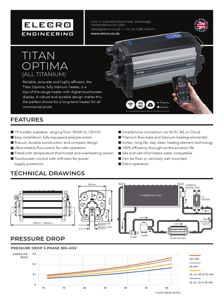 Titan Optima 120 kW Pool Heater Specs | PDF | Thermostat | Titanium