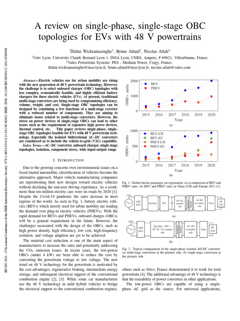A Review On Single-Phase Single-Stage OBC Topologies For EVs With 48 V ...