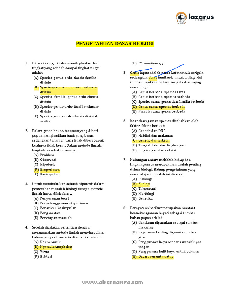 Soal Bab 1. Pengetahuan Dasar Biologi Coretan | PDF