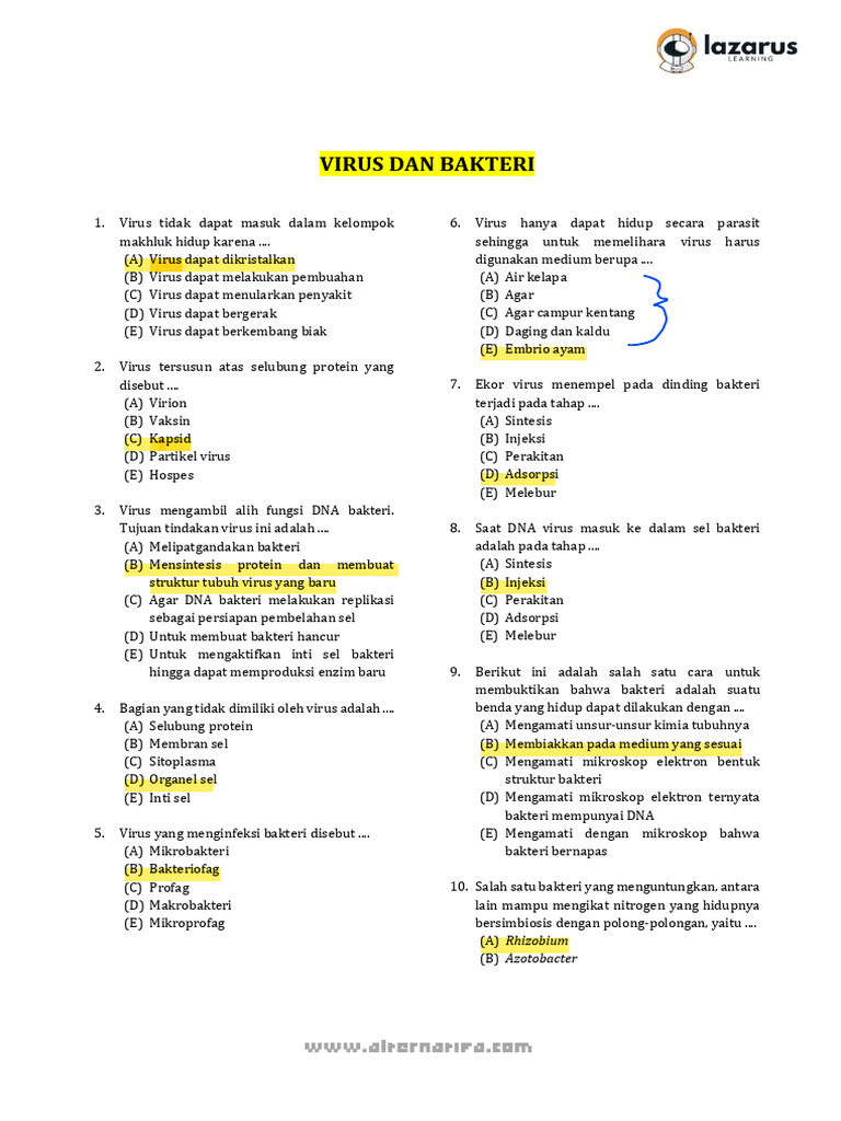 Soal Bab 2. Virus Dan Bakteri Coretan | PDF