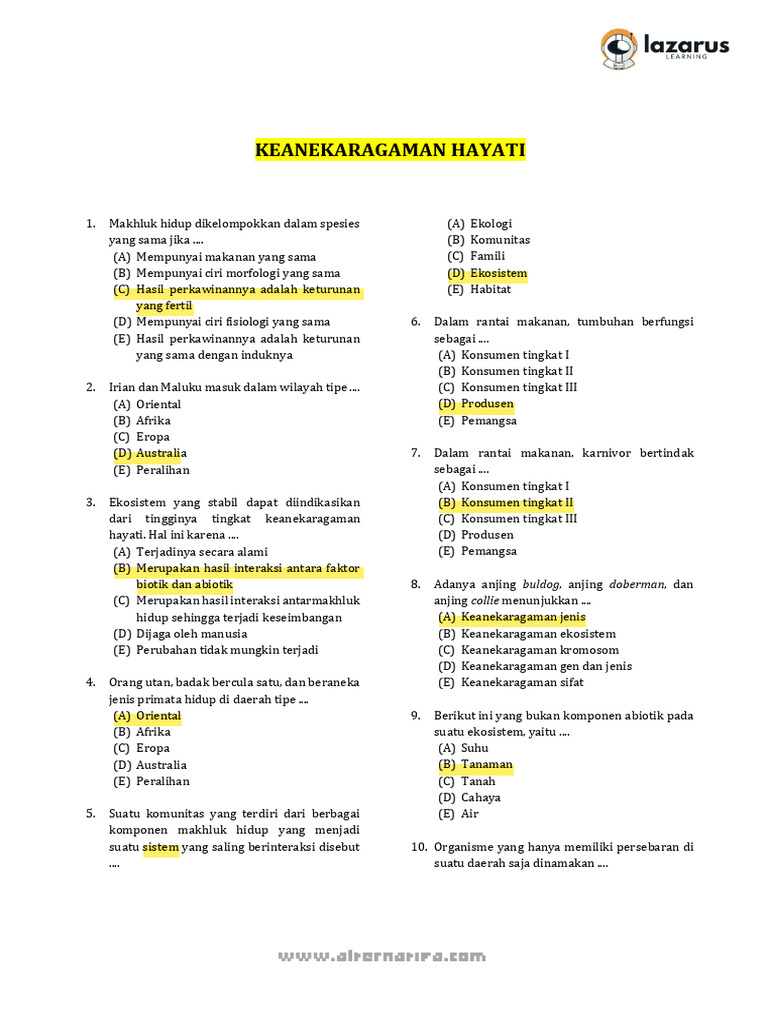 Soal Bab 5. Keanekaragaman Hayati Coretan | PDF