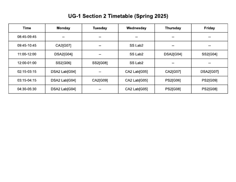 Timetable 1 | PDF