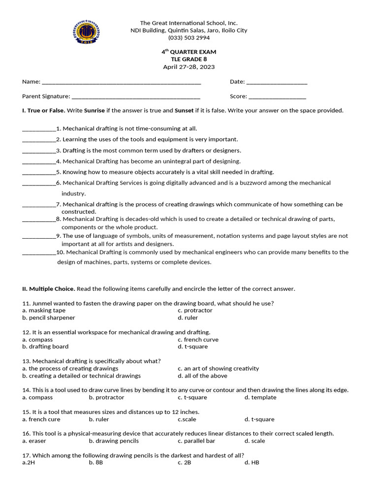 TLE Grade 8 4th Quarter Exam | PDF | Technical Drawing | Drawing