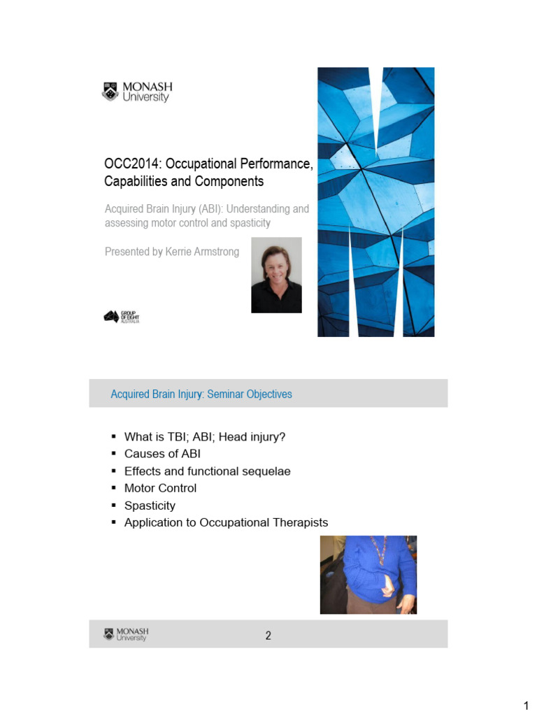 OCC2014 ABI Assessing Motor Control Spasticity (Handout) | PDF | Traumatic Brain Injury | Stroke