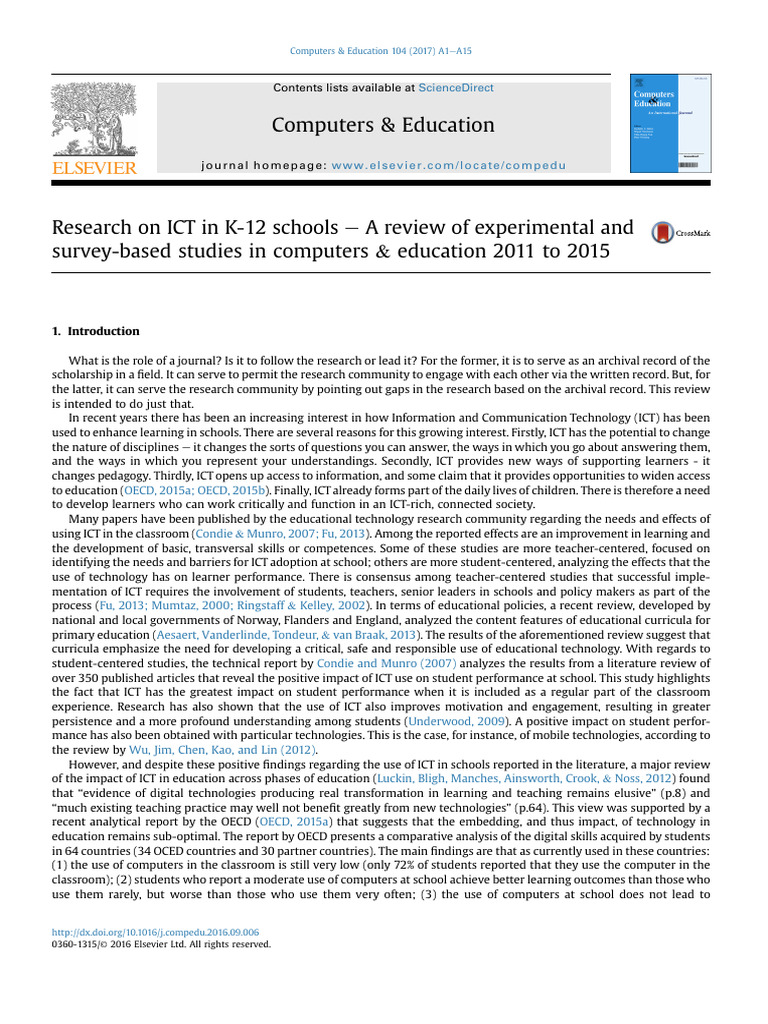 Research On ICT in K 12 Schools A Review of Experimental A 2017 ...
