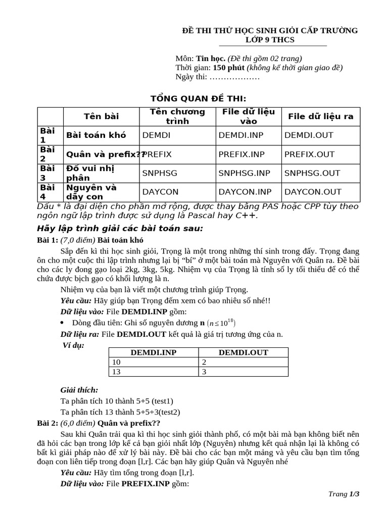 Đề thi thử THCS | PDF